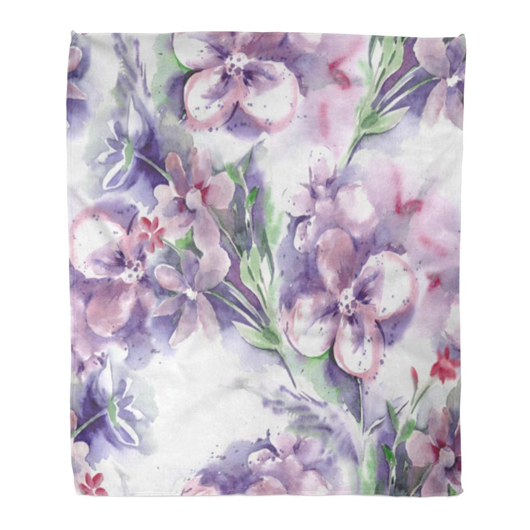 Sidonku Flannel Throw Blanket Pink Color Colorful Abstract Floral Green