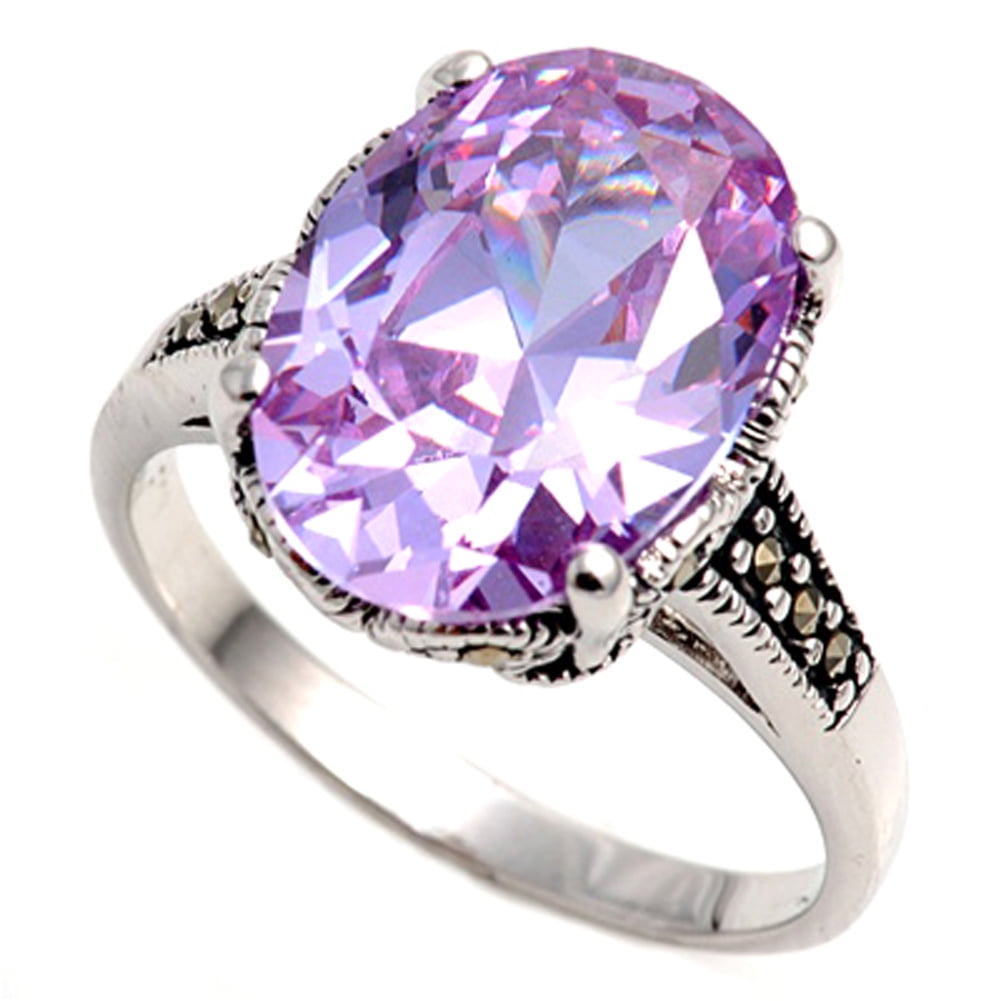 CHOOSE YOUR COLOR Simulated Lavender Oval Solitaire Rope Ring Sterling ...