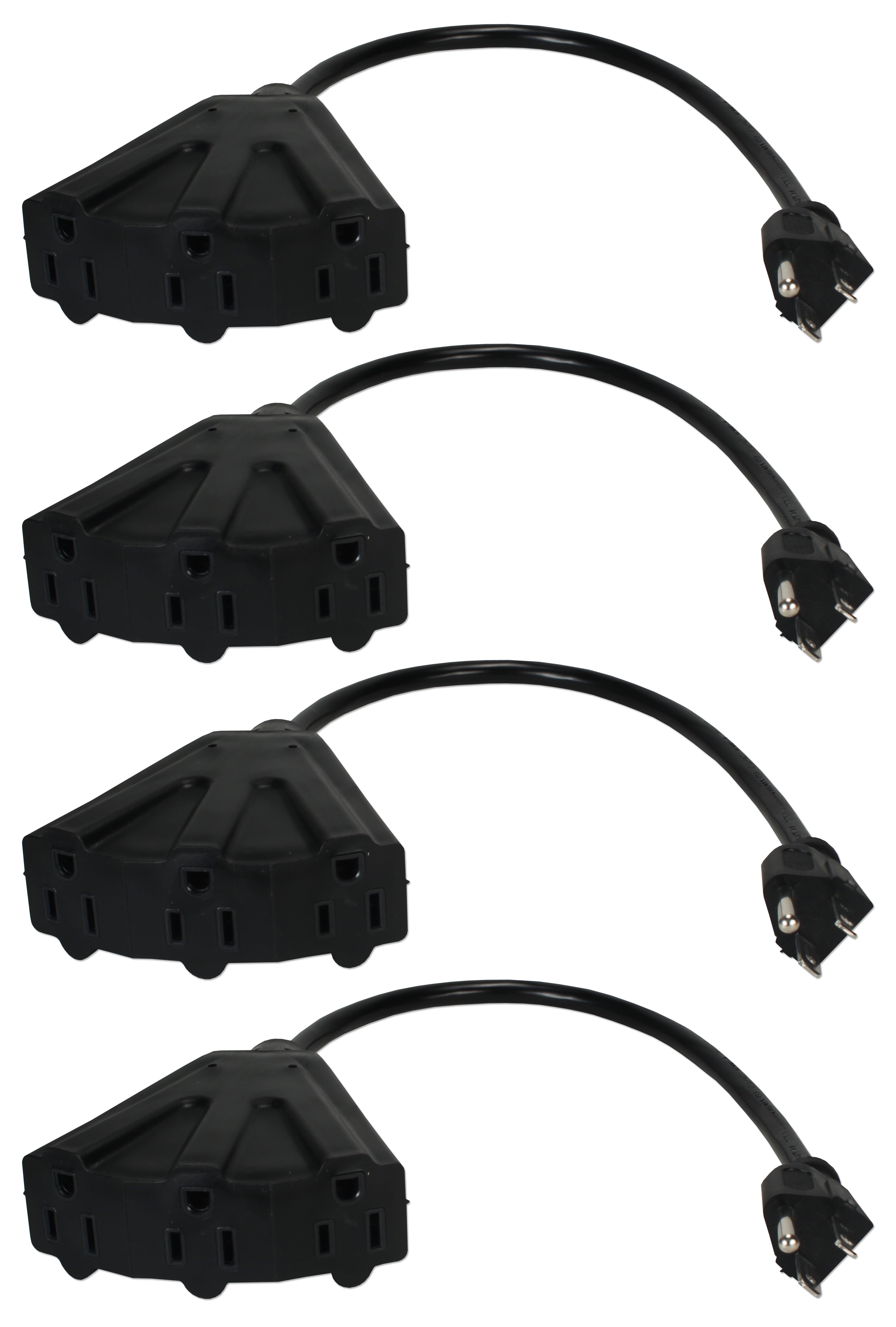 QVS 4-Pack 12 Inches 3-Outlet OutletSaver AC Power Splitter Adaptor ...