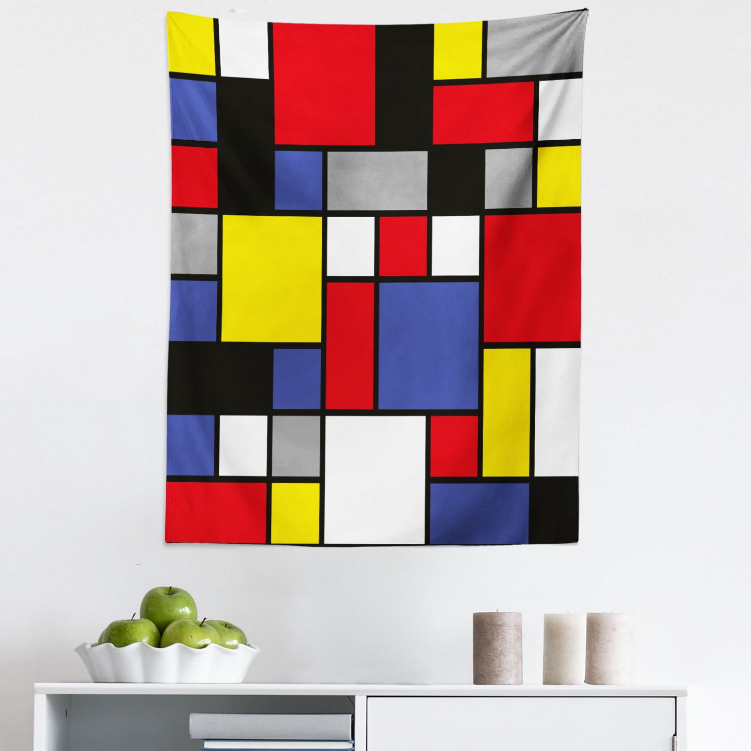 Art Tapestry, Mondrianesque Pop Design with Colorful Squares Lively ...