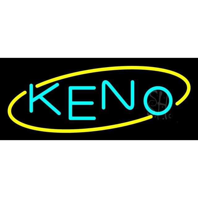 Keno With Oval 1 LED Neon Sign 6 x 15 - inches, Black Square Cut ...