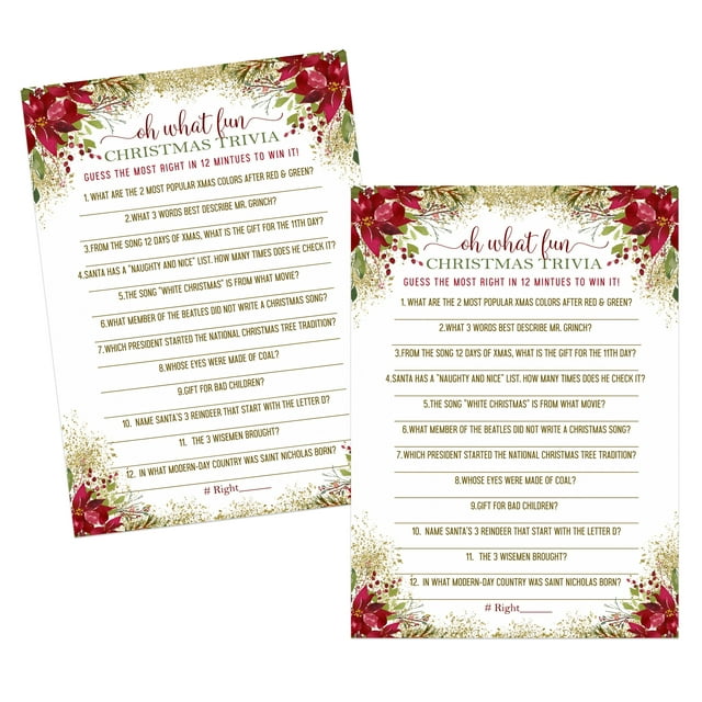 Rustic Christmas Trivia Game Cards Version 2 (25 Count) Holiday ...