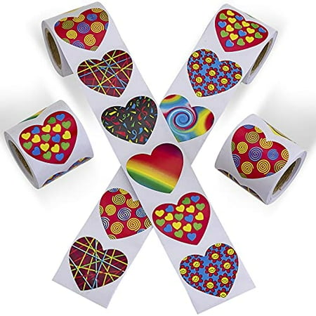 Kicko Funky Heart Stickers Roll - 4 Rolls - Colorful Assorted Design ...