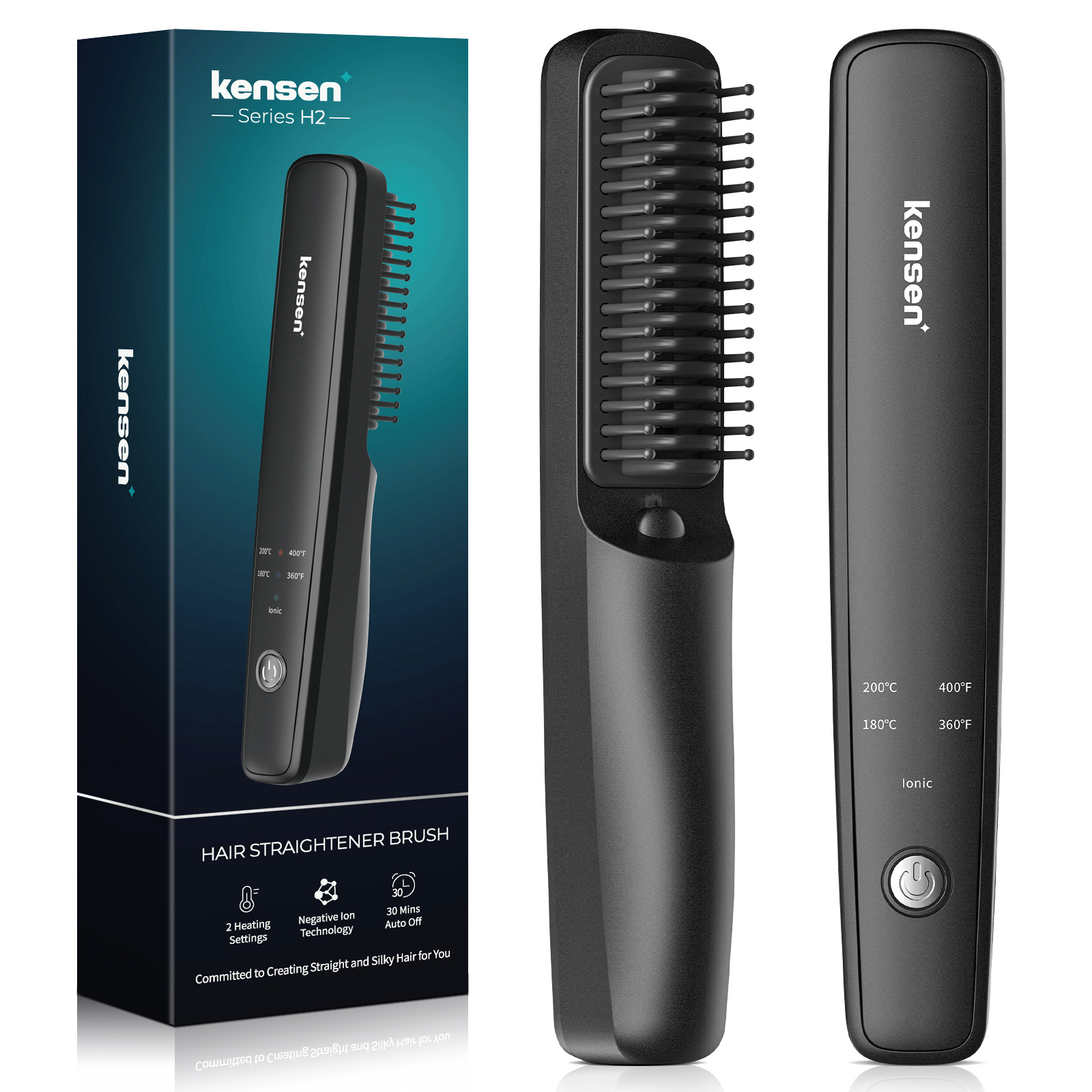 KENSEN Hair Straightener Brush, Beard Straightener, Fast Heating And ...