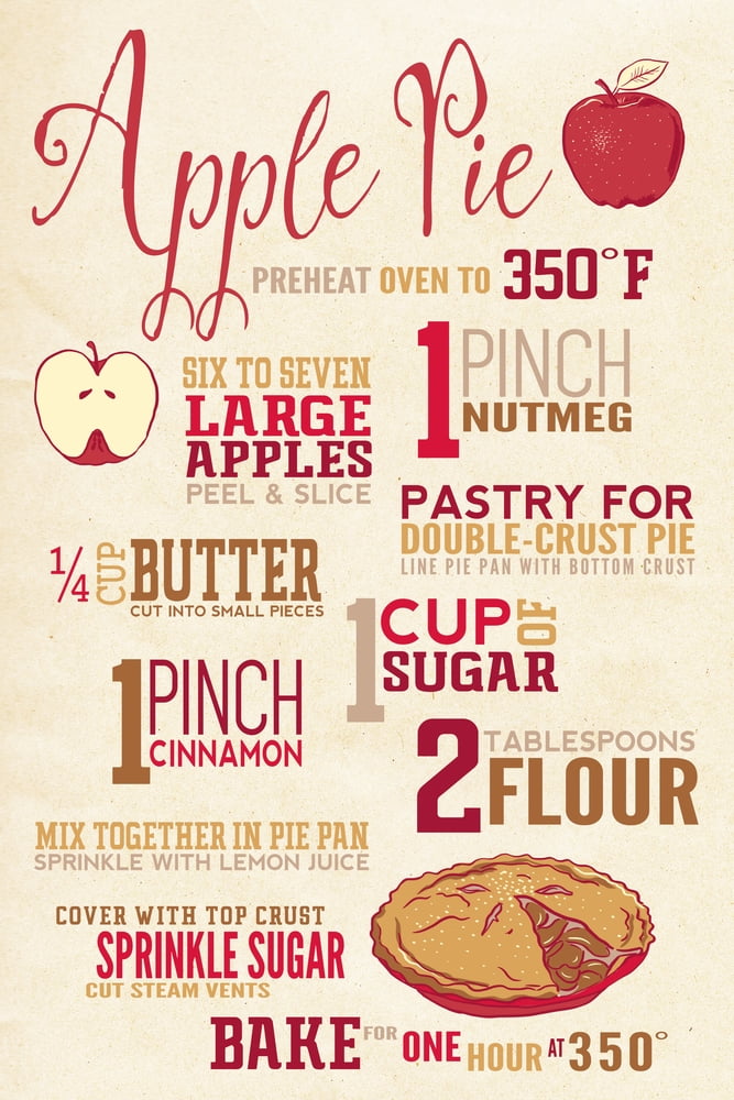 Apple Pie Recipe, Typography (16x24 Giclee Gallery Art Print, Vivid ...