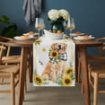 Cute Dog Cotton Linen Table Runner Yellow Sunflower Daisy Field Animal ...