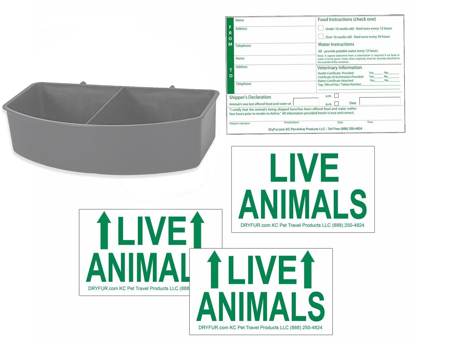 Kennel Travel Kit for Pets - Hook-On Dish & Live Animal Labels -SMALL ...