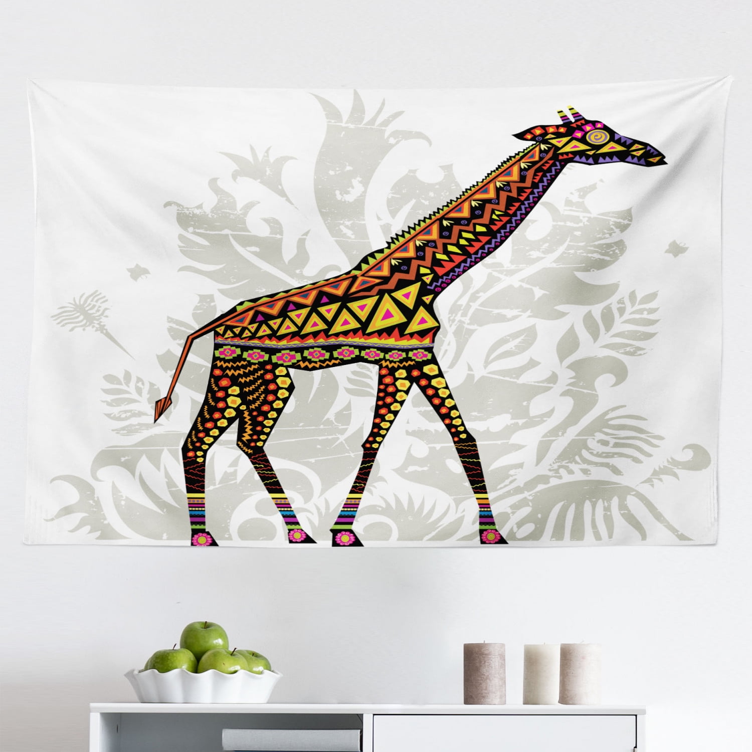 Batik Tapestry, Digital Big with Floral Lines and Tribal Shapes Wild ...