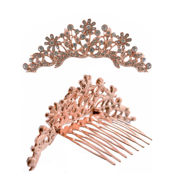 Mini Tiara Princess Rhinestone Crown Hair Comb Rose Gold Plating ...