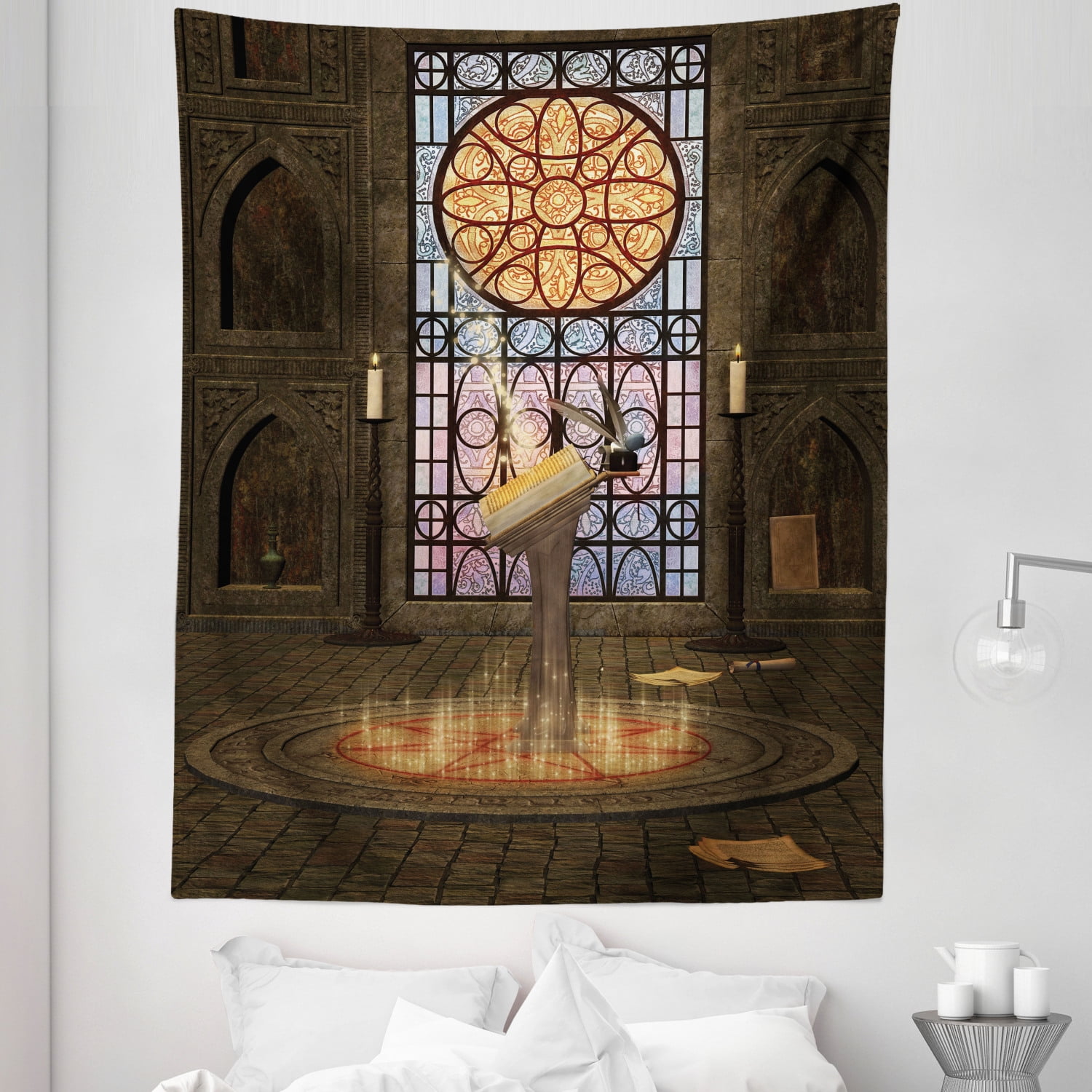 Gothic Tapestry, Lectern on Pentagram Medieval Architecture Candlelight ...