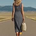 Summer Sleeveless Midi Dress Ruched Wrap Split Sundress Buttons Pleated ...