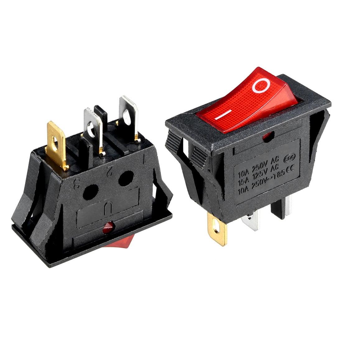 5pcs 250V/10A 125V/15A 3P I/O 2 Position Snap-in Boat Rocker Switch Red ...