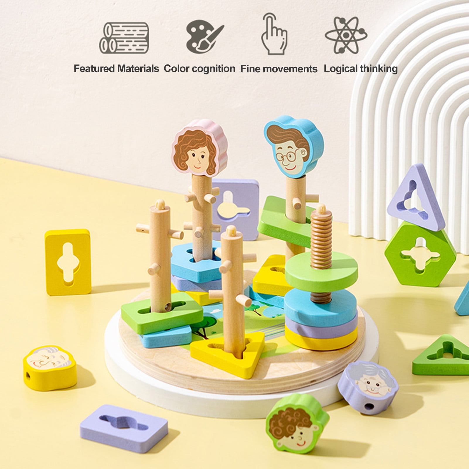 Washranp Wooden Family Shape Matching Puzzles Toy,5Column Building ...
