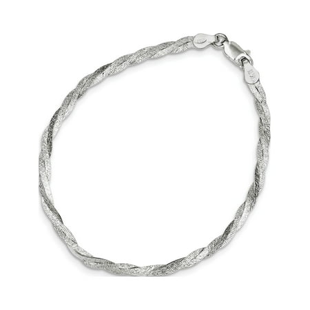 925 Sterling Silver Fancy Textured Reversible Braided Bracelet ...