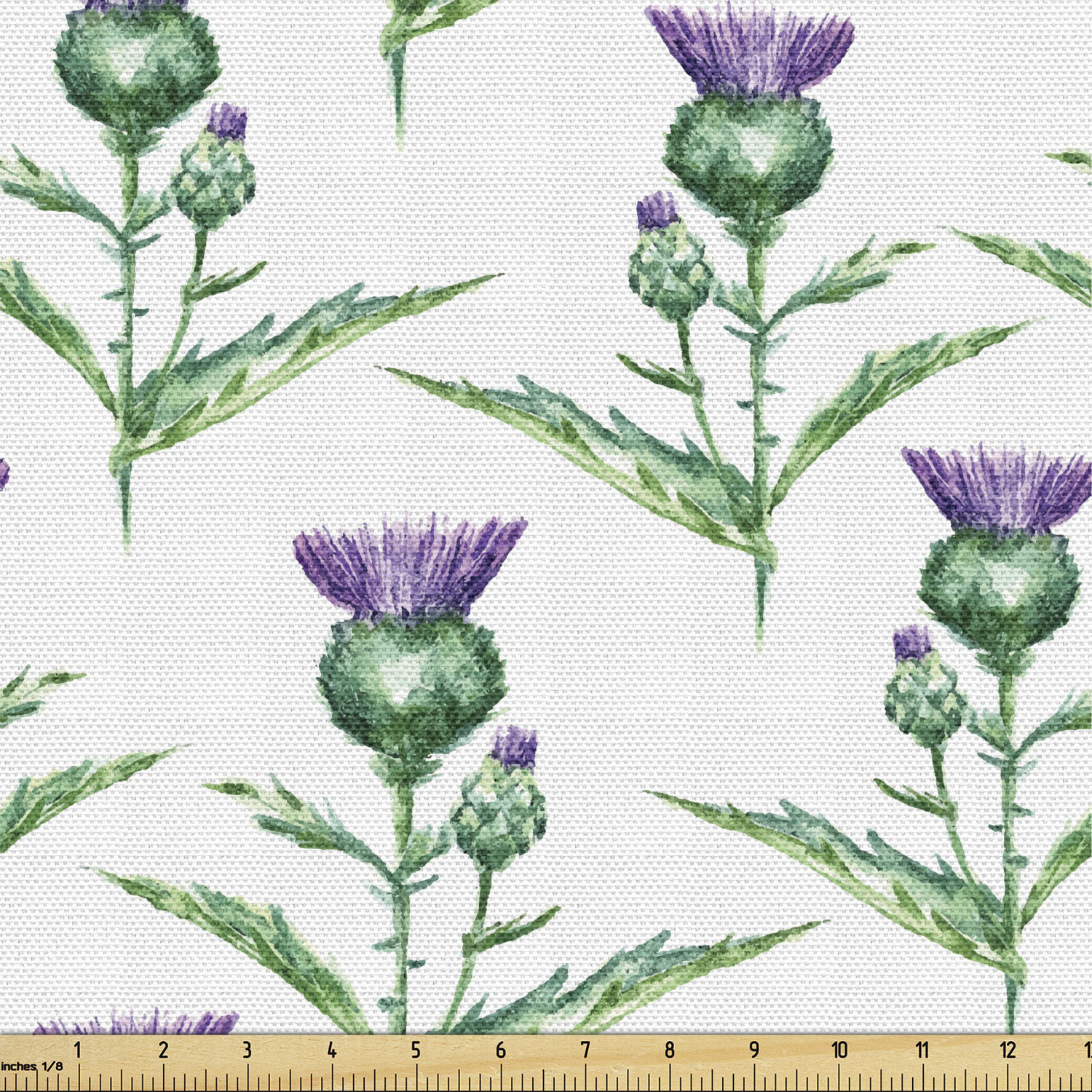 Thistle Fabric by the Yard, Hand-Drawn Watercolor Effect Botanical ...