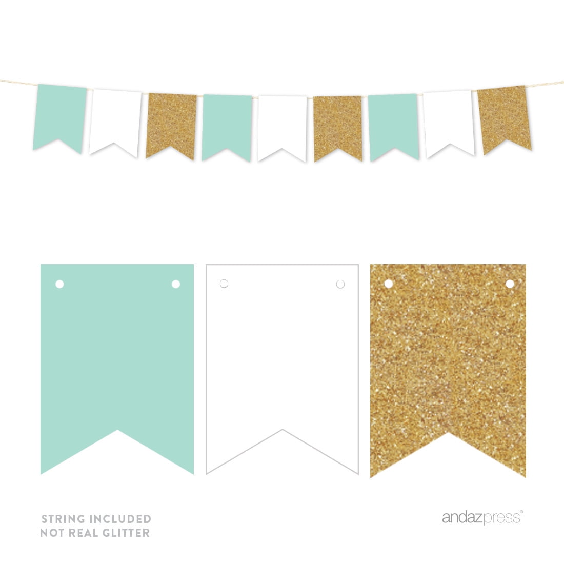 Signature Light Aqua, White, Gold Glittering Party, Hanging Pennant ...