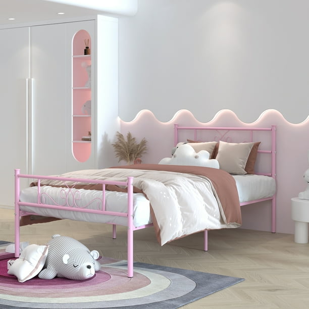 WeeHom Kids Single Metal Bed Frame for Girls Twin Size Bed Frame ...