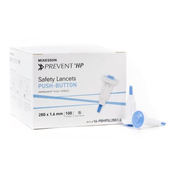 McKesson Prevent Push-Button Safety Lancet Fixed Depth Lancet Needle, 1 ...