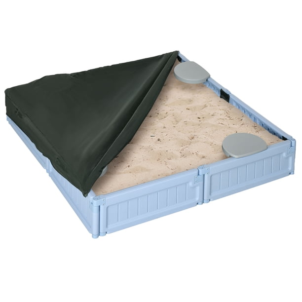 Outsunny Kids Outdoor Sandbox with Canopy, Bottom Fabric Liner, Light ...