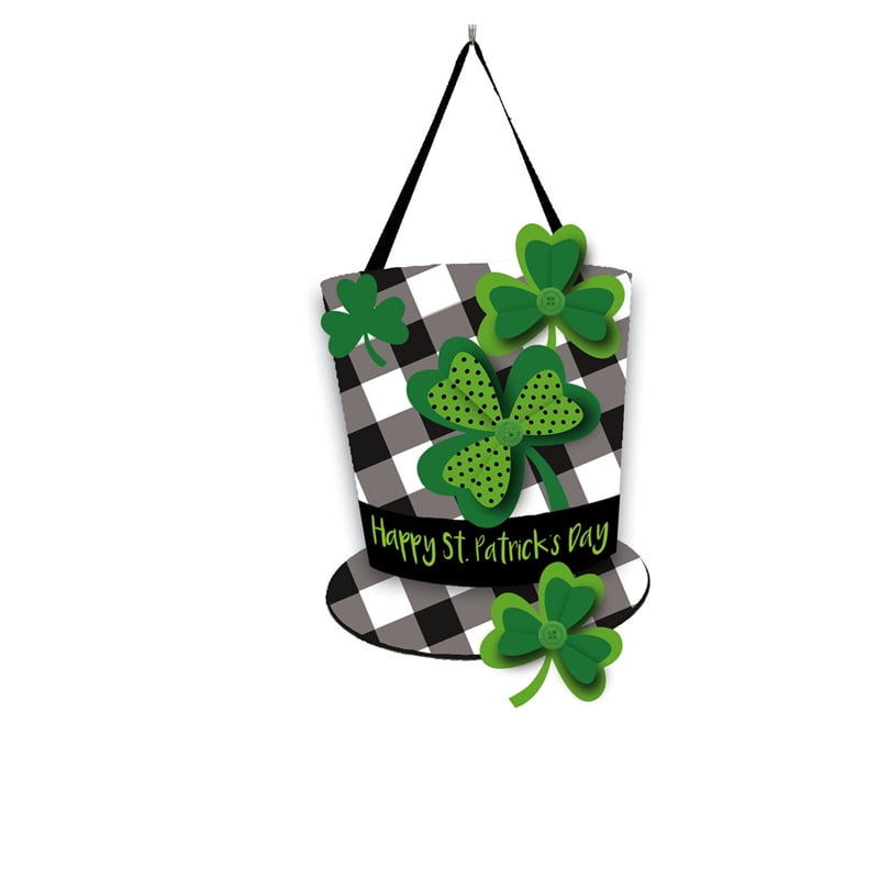 Evergreen Door Decor Plaid St. Patrick's Day Hat Door Decor, 21.5'' x ...