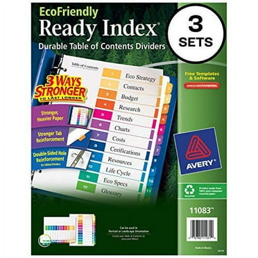 Avery Jan-Dec Customizable Table of Contents Dividers, 12-Tab Set ...