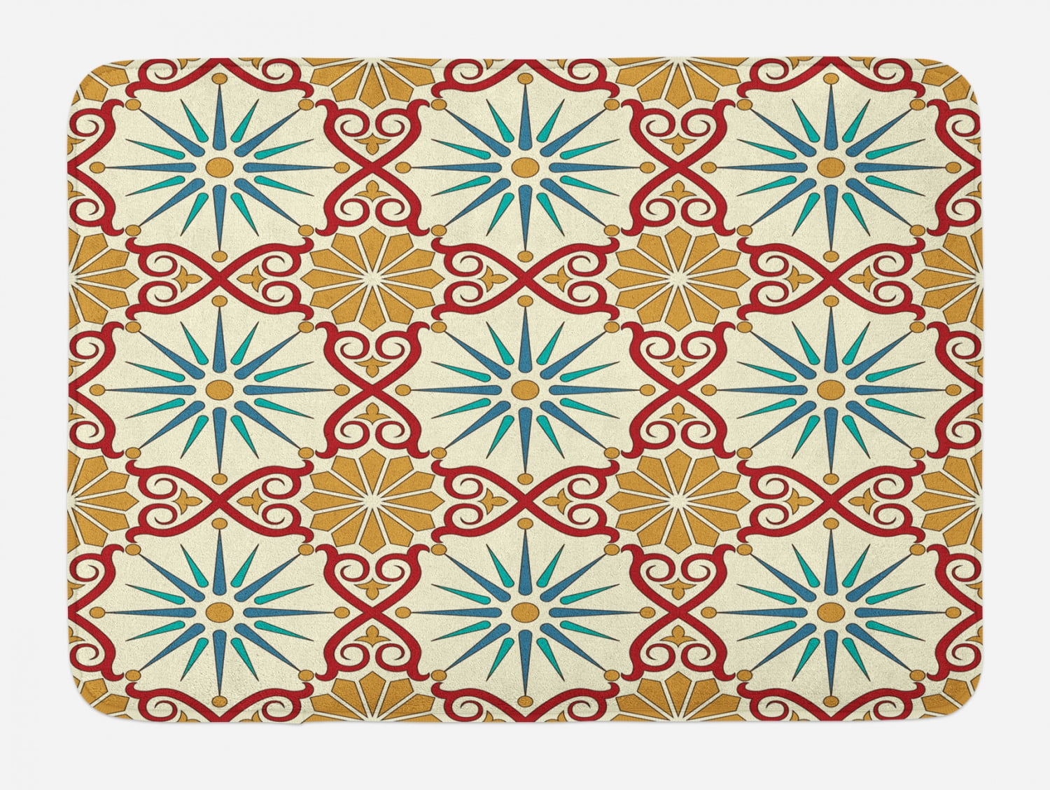 Moroccan Bath Mat, Eastern Sacred Geometry Art Figures with Classical ...
