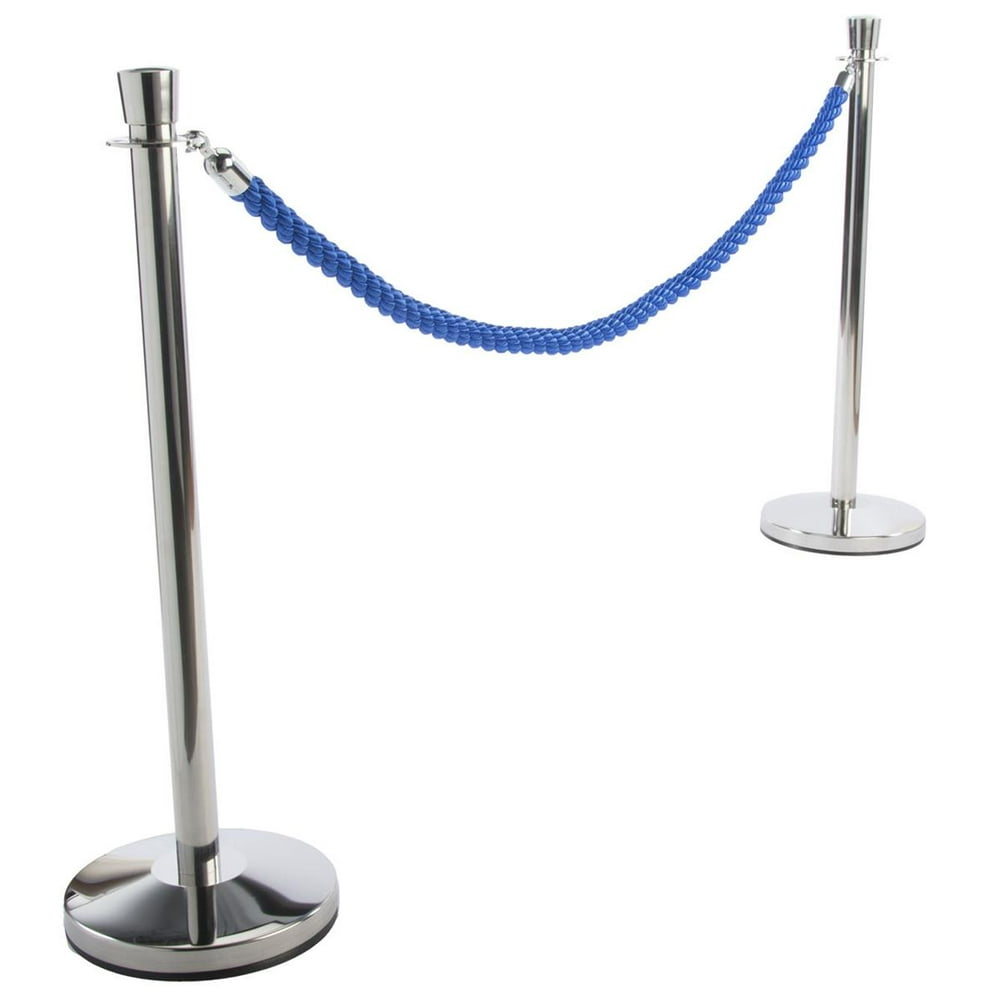 Set of 2 Chrome Stanchion Crowd Control Posts, 6.5' Long Blue Twisted ...