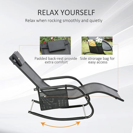 Patio Rocking Chair with Mesh Fabric, Outdoor Rocking Sling Sun Lounger ...