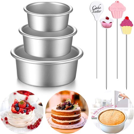 4 Pieces 4 Inch Cake Pan Mini Round Aluminum Cake Pans and Cake Tester ...