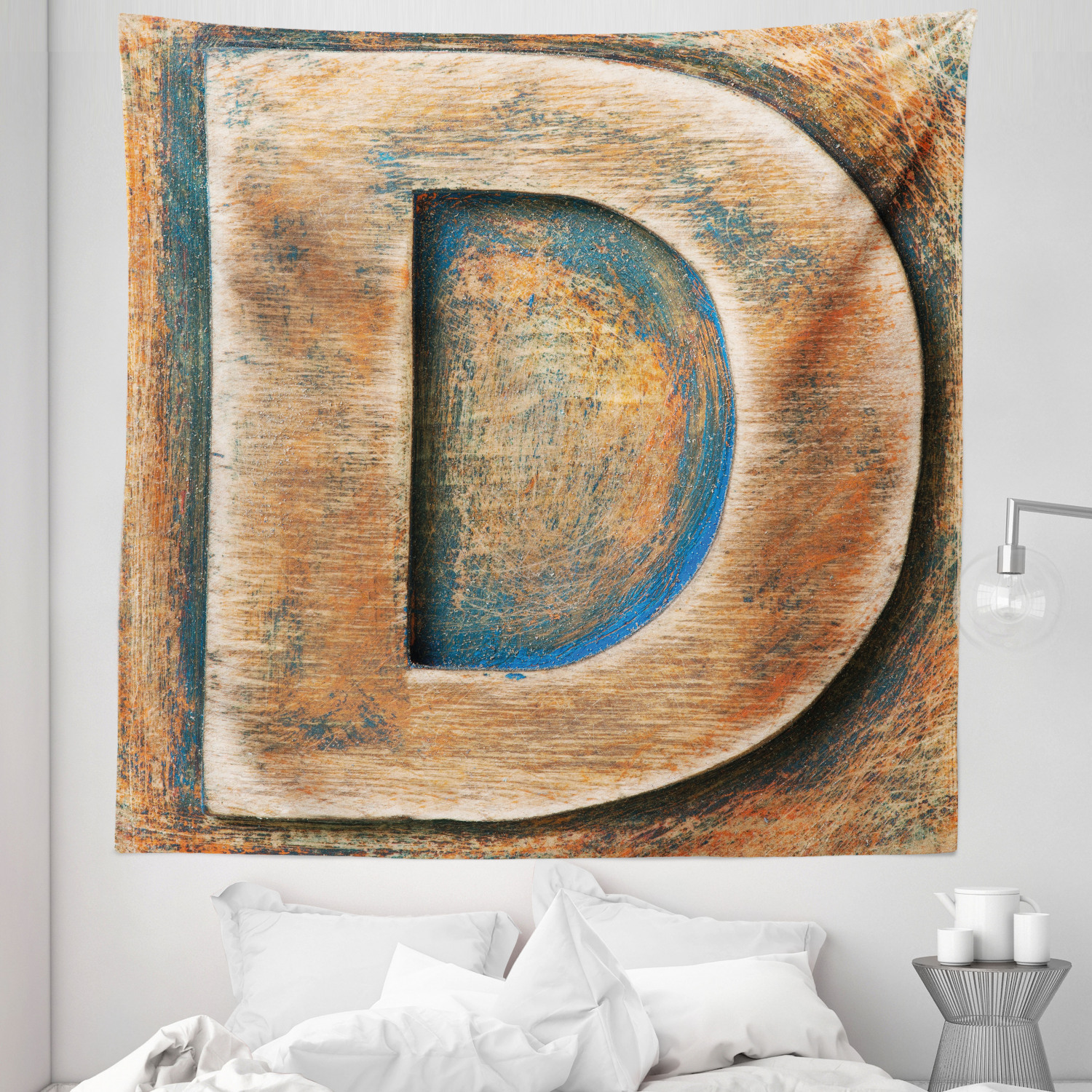 Letter D Tapestry, Scratched Wooden Timber Typography Character Rough ...