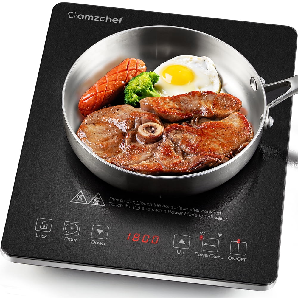 AMZCHEF Portable Induction Cooktop 1800W Sensor Touch, 8 Power Settings ...