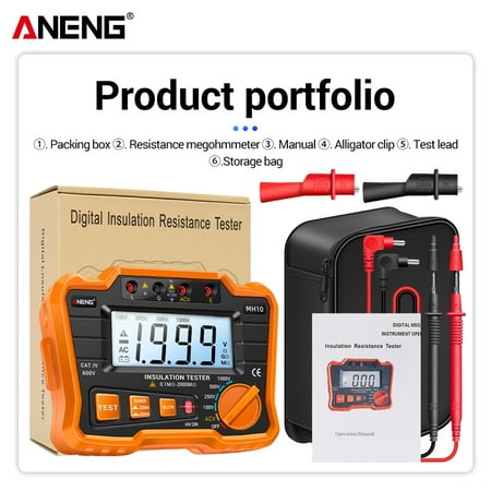 ANENG 1999mΩ 100V/250V/500V/1000V Digital Megohmmeter Earth Ground ...