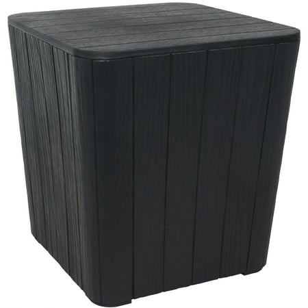 Sunnydaze Faux Wood Design Outdoor Side Table with Storage - 11.5-Gal. - Phantom Gray - Walmart.ca