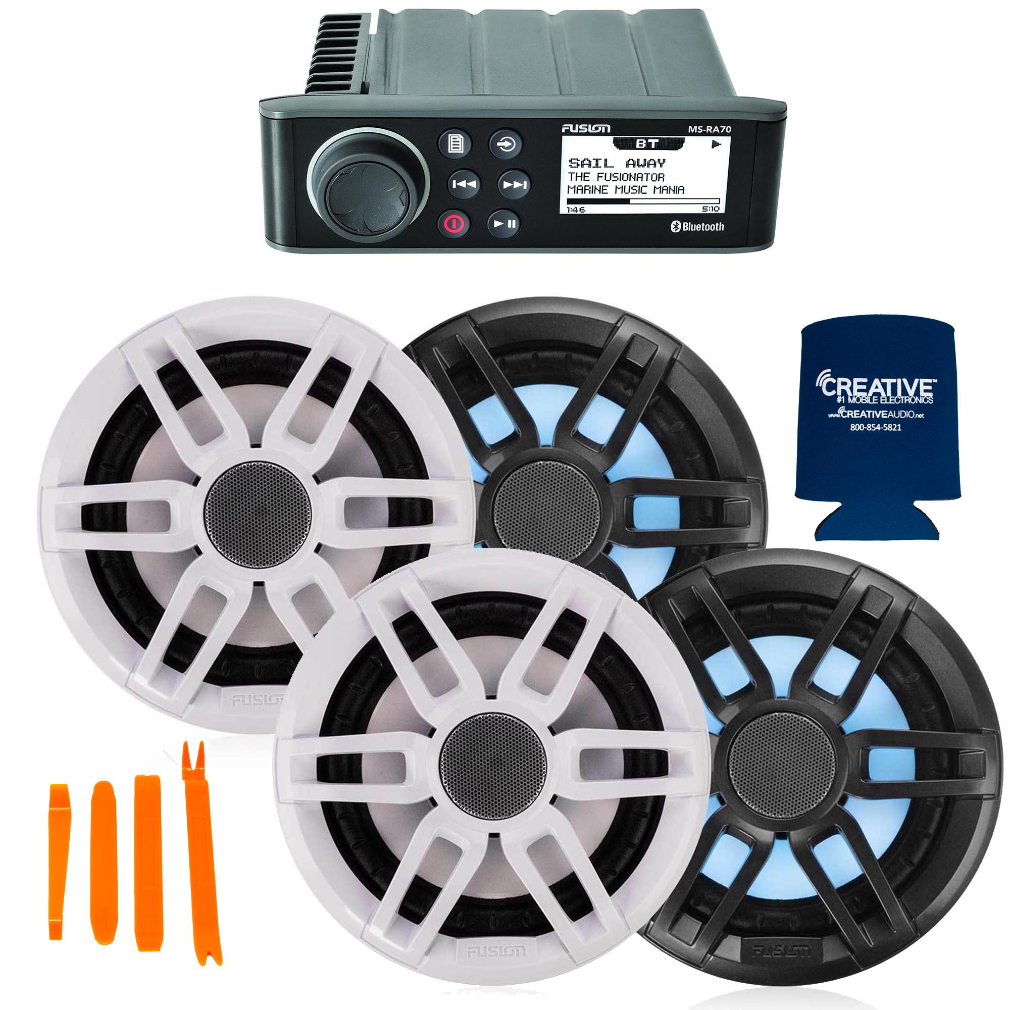 Fusion MS-RA70 Marine Receiver with 2 Pairs of Fusion XS-FL65SPGW 6.5 ...