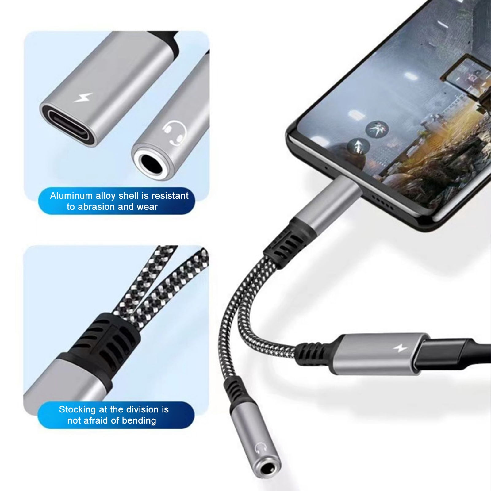 Anvazise Audio Adapter Cable 2-in-1 PD 60W Fast Charging DAC Decoding ...
