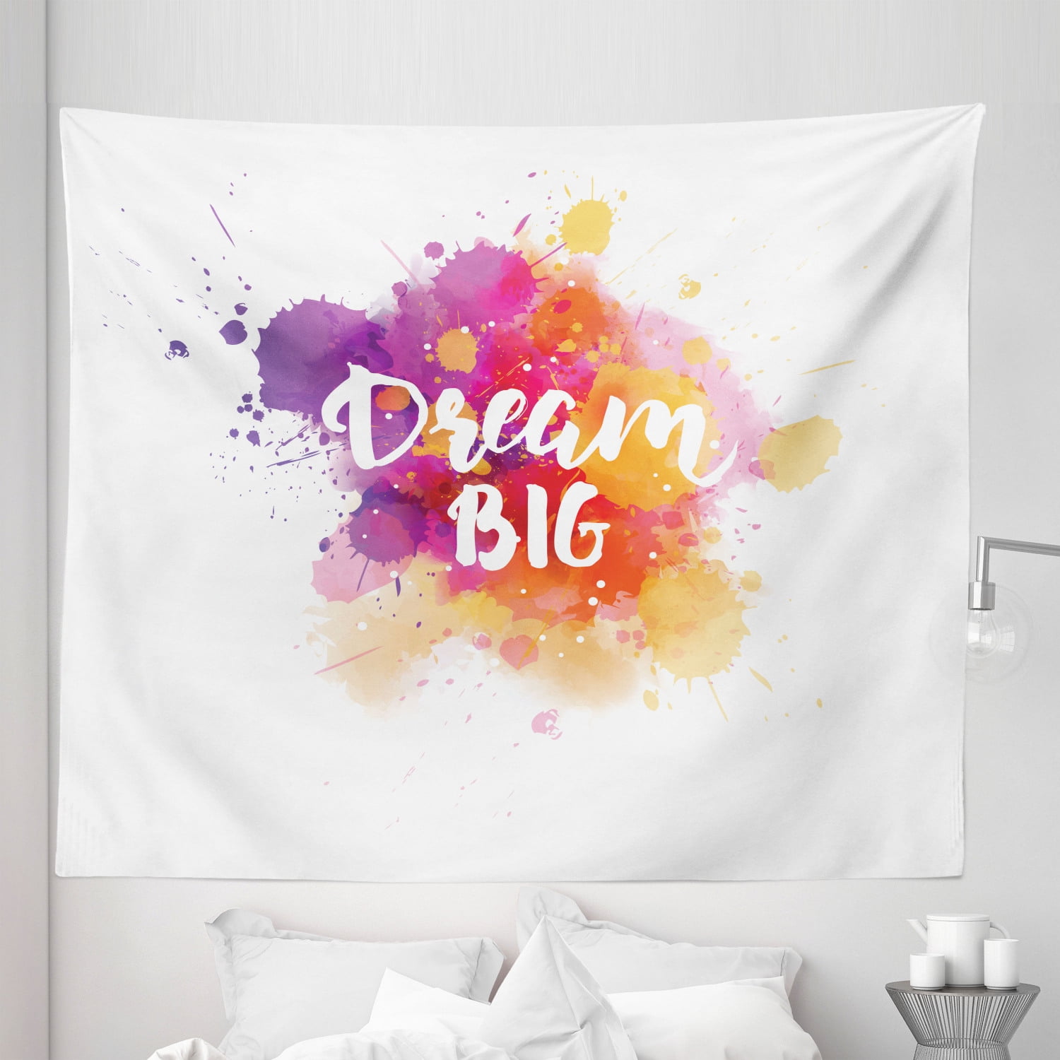 Dream Tapestry, Paint Splashes Background with Modern Dream Big ...