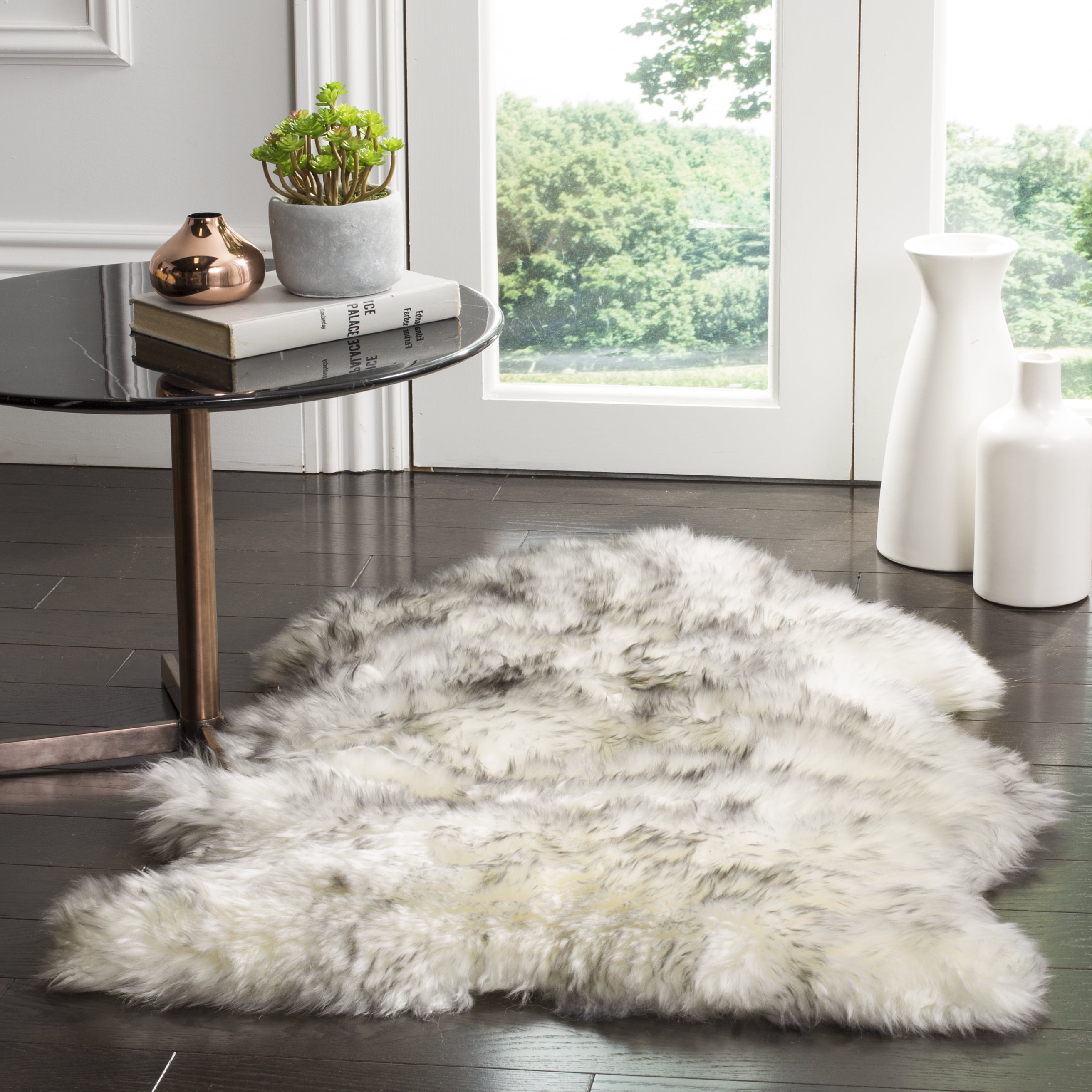 Safavieh Sheep Skin Tiana Sheep Skin Area Rug Ivorysmoke Grey 2 X 3 Specialty