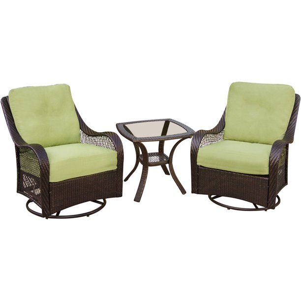 Hanover Orleans 3-Piece Steel Outdoor Patio Chat Set with Brown Wicker ...