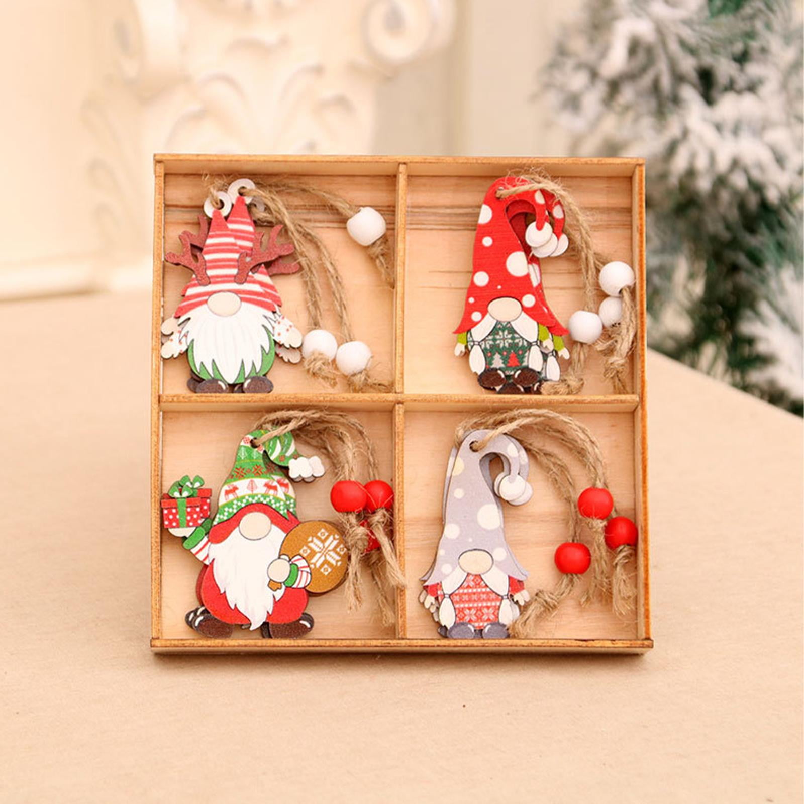 12Pcs Gnome Christmas Wooden Hanging Ornaments Embellishments Santa ...
