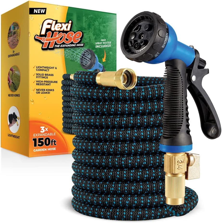 Flexi Hose 150 Foot Expandable Garden Hose with 8 Function Spray Nozzle ...