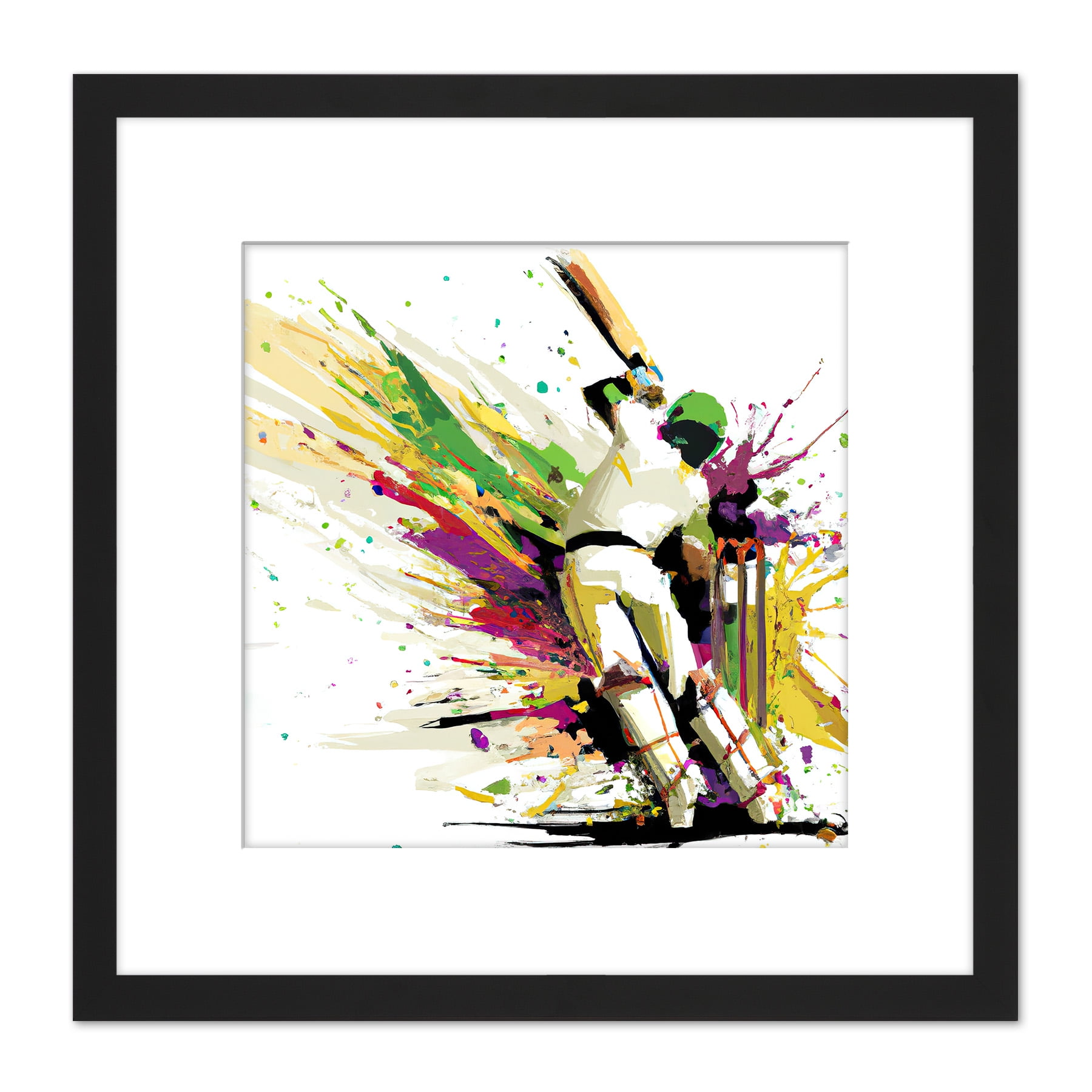 Sports in Motion Cricket Batsman Splatter Style Painting Square Wooden ...
