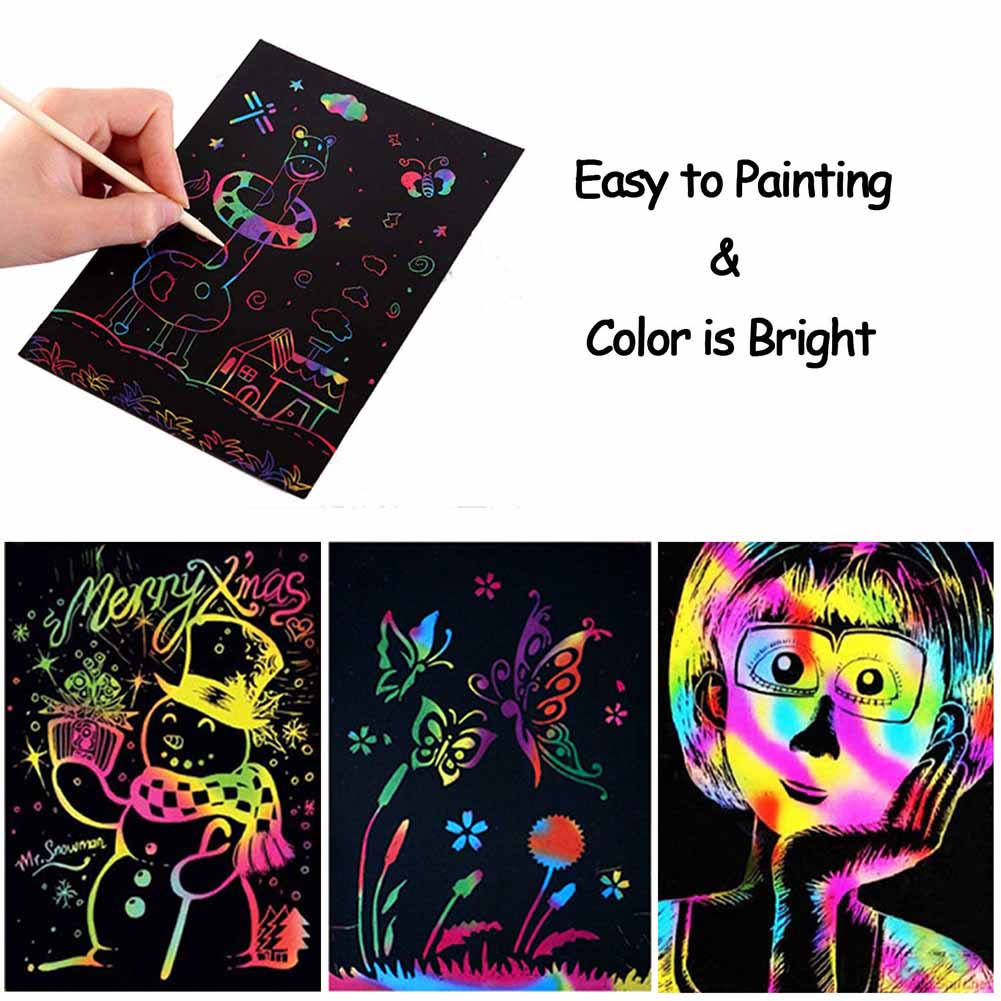 UNIQUEED Rainbow Scratch Paper Set for Kids-61 Pcs Black Scratch Off ...