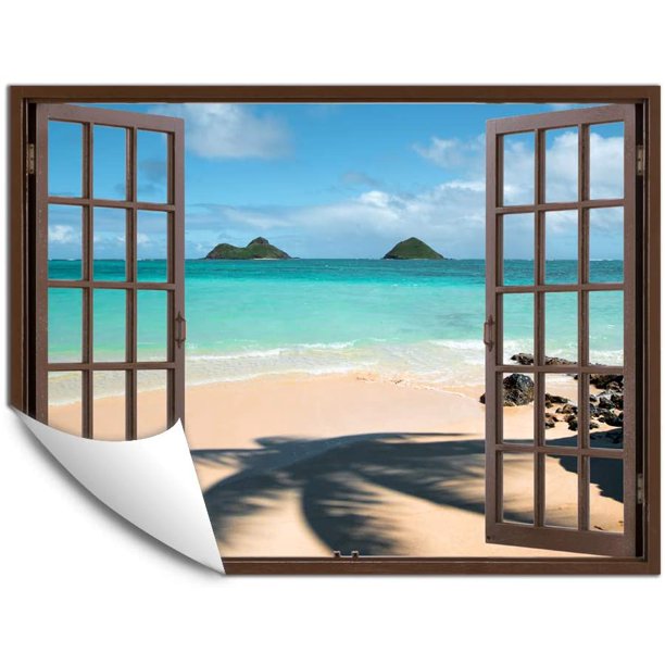 IDEA4WALL Fake Brown Window Beach Peel and Stick Wallpaper Removable ...