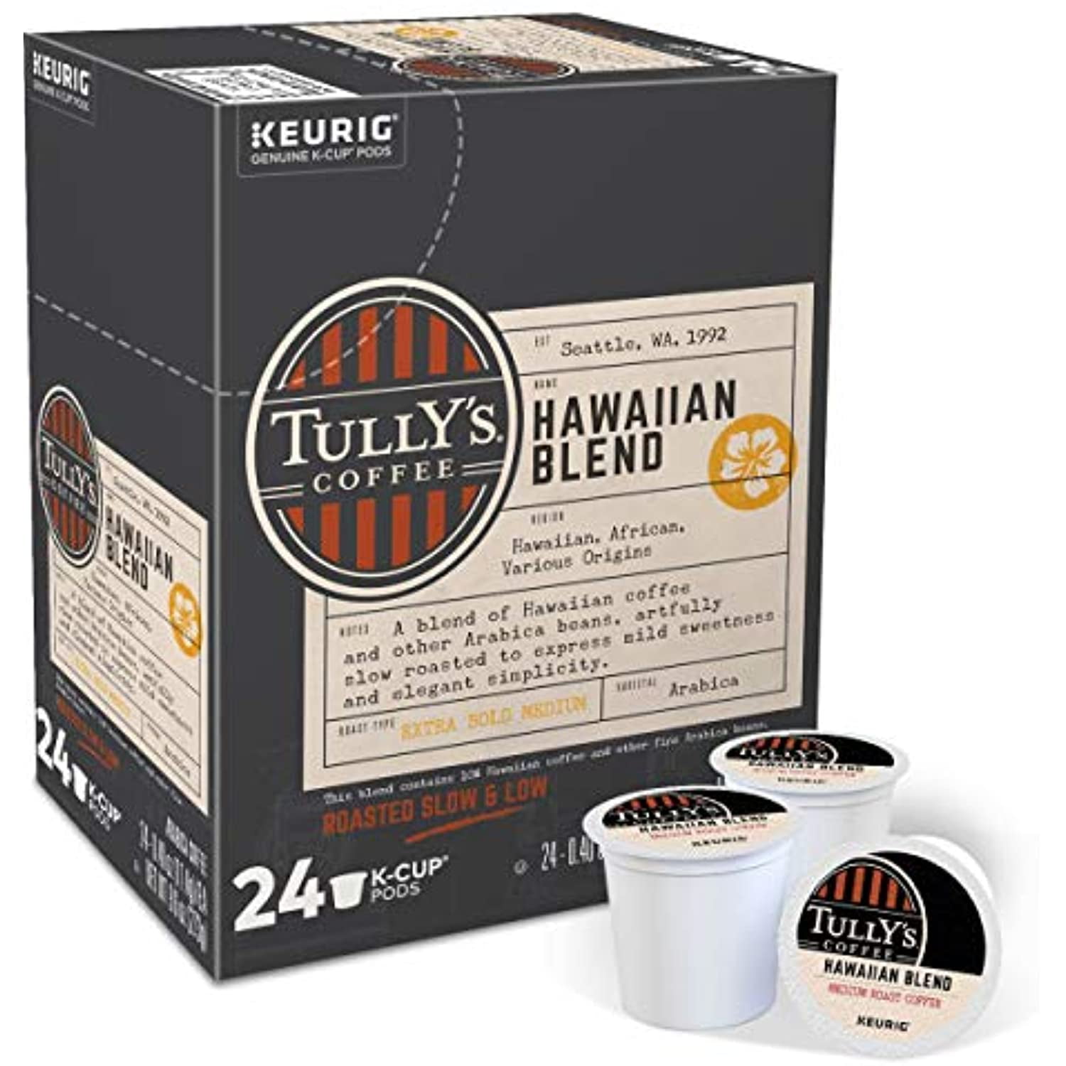 24 Ct Tullys Hawaiian Blend Coffee K-Cup Packs - Walmart.com