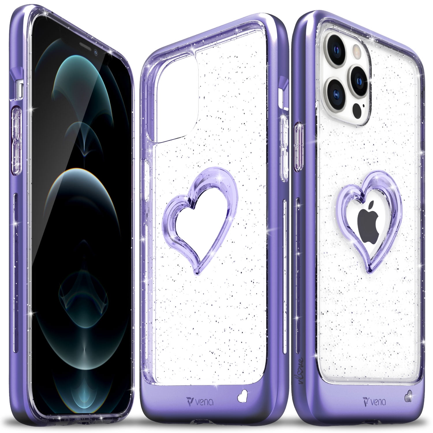 Vena iPhone 12 Pro Max Glitter Case, vLove Glitter Heart Case Slim Dual ...