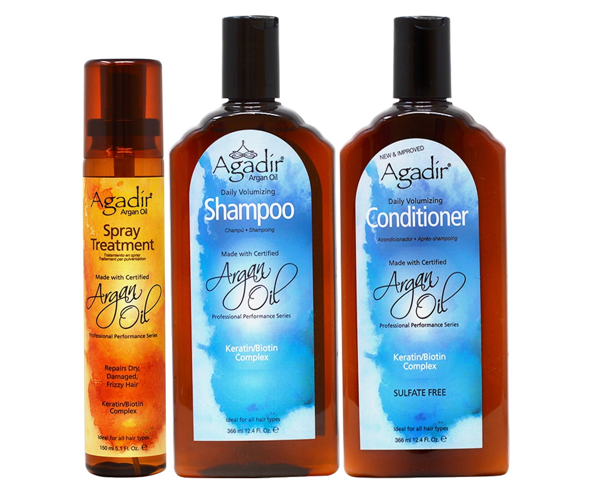 Agadir Daily Volumizing Shampoo 12.4oz + Conditioner 12.4oz + Spray ...