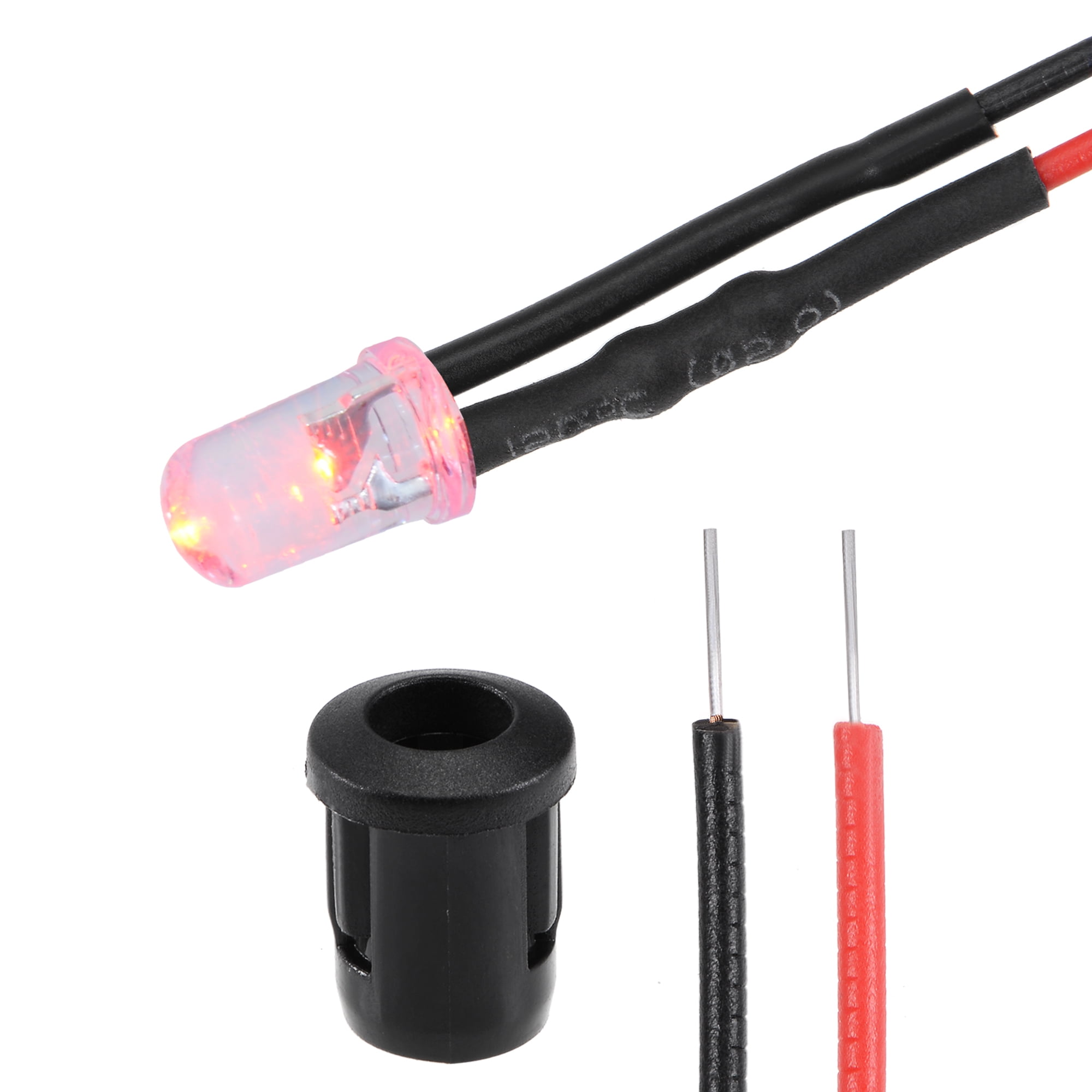 5Set DC 12V 5mm Pre Wired LED with Holder, Red Light Round Top Clear ...
