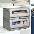 mDesign Large Fabric Closet Shoe Storage Box, 4 Pack, Gray Herringbone ...