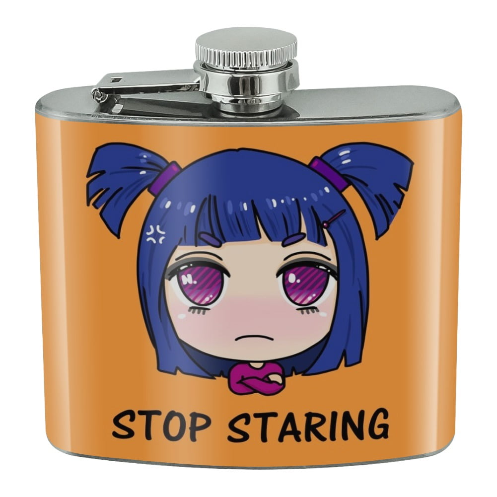 Stop Staring Kawaii Chibi Girl Pigtails Stainless Steel 5oz Hip Drink ...