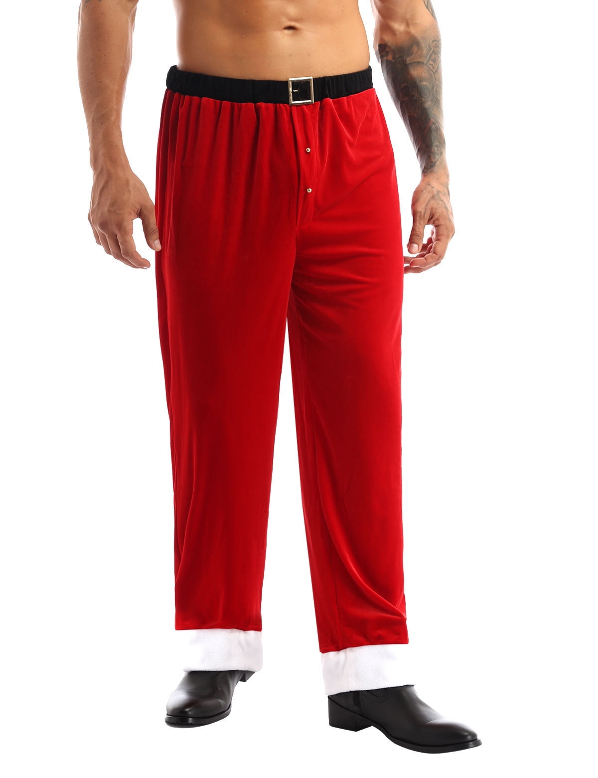 renvena Men's Christmas Santa Claus Costume Red Velvet Pajama Lounge ...